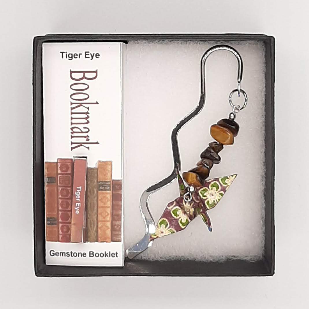 Origami Crane Bookmark with Tiger Eye – Japanese Papercraft