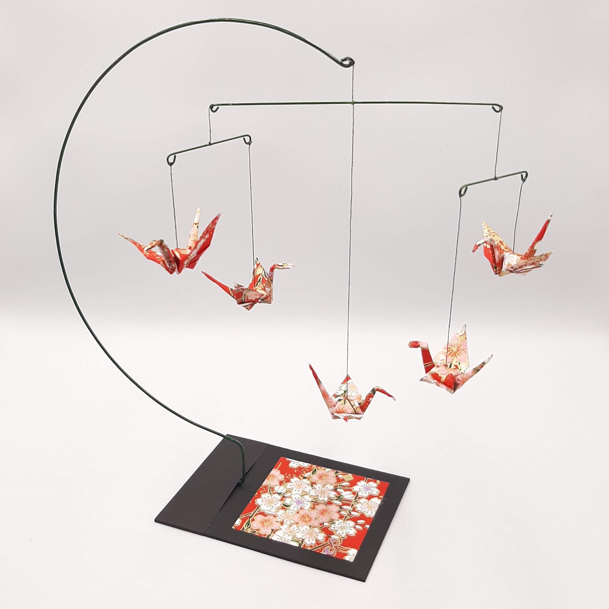 Desktop Origami Crane Mobile - Red & Cherry Blossoms – Japanese Papercraft