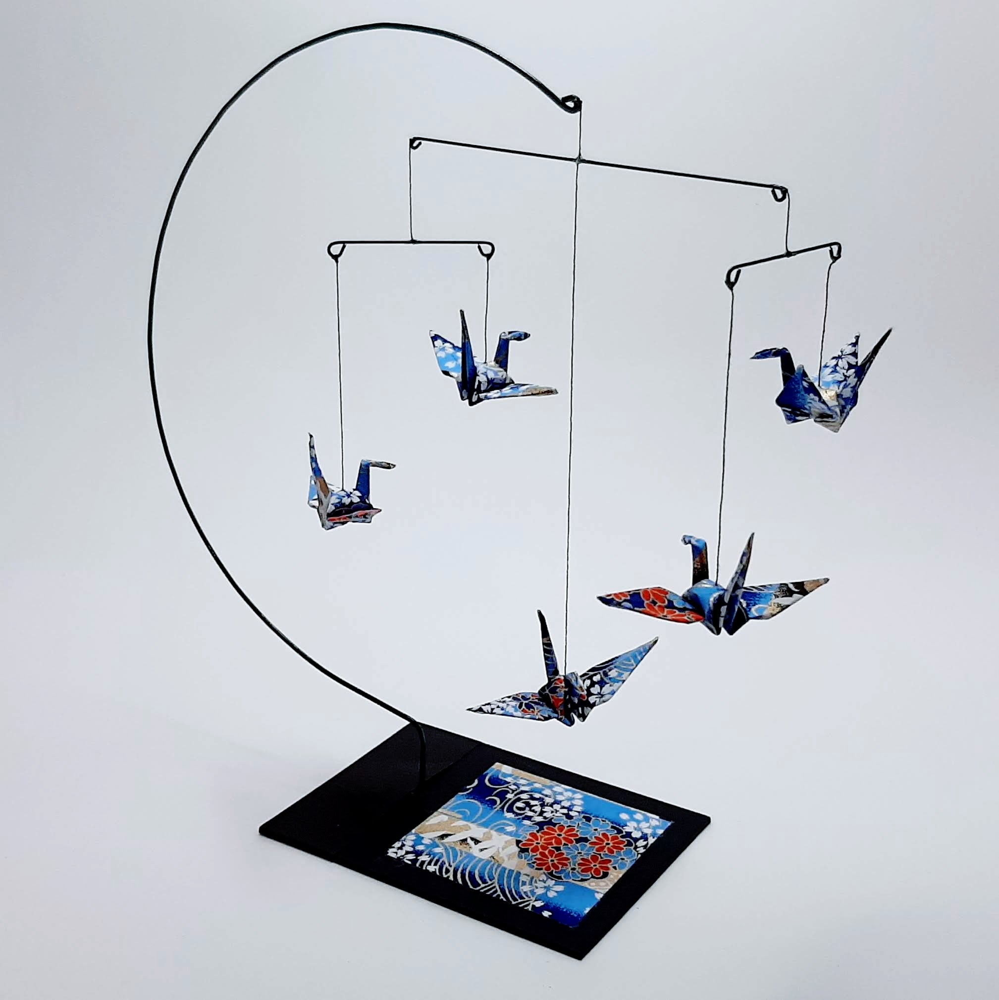 Desktop Origami Crane Mobile - Blue & Gold – Japanese Papercraft