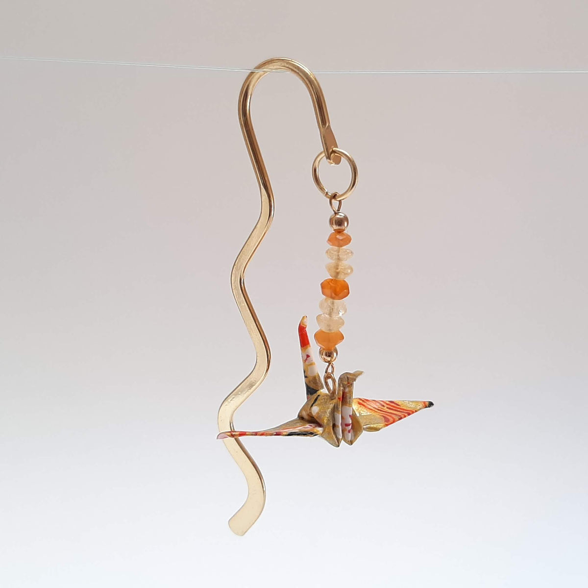 Origami Crane Bookmark with Carnelian & Citrine – Japanese Papercraft